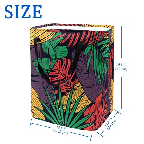 Tropical Leaves Print Collapsible Laundry Hamper, 60L Waterproof Laundry Baskets Washing Bin Clothes Toys Storage for Dorm Bathroom Bedroom