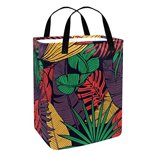 Tropical Leaves Print Collapsible Laundry Hamper, 60L Waterproof Laundry Baskets Washing Bin Clothes Toys Storage for Dorm Bathroom Bedroom