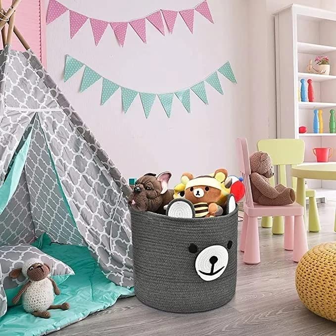 Large Storage Laundry Basket - Woven Blanket Basket Laundry Hamper for Toys Blankets Towels Clothes Throws 15.4" x 13.8"