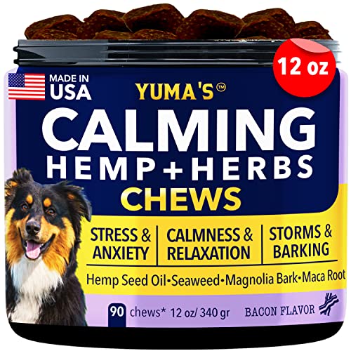 Hemp Calming Chews for Dogs with Anxiety and Stress - Dog Calming Treats - Dog Anxiety Relief - Separation - Travel - Barking - Melatonin for Dogs - Hemp Oil - Calming Treats for Dogs - 90 Chews