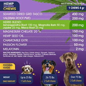 Hemp Calming Chews for Dogs with Anxiety and Stress - Dog Calming Treats - Dog Anxiety Relief - Separation - Travel - Barking - Melatonin for Dogs - Hemp Oil - Calming Treats for Dogs - 90 Chews