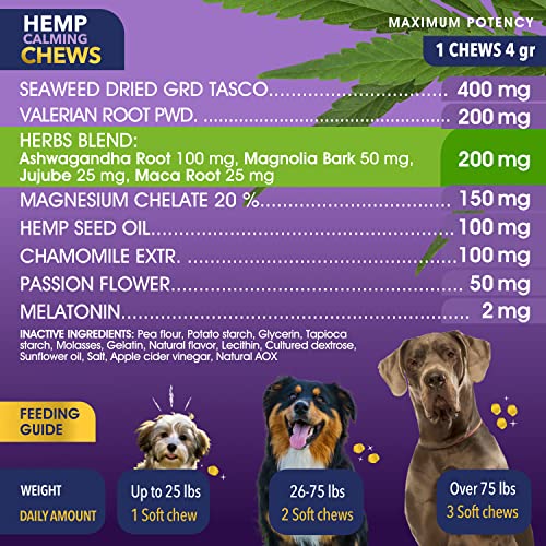 Hemp Calming Chews for Dogs with Anxiety and Stress - Dog Calming Treats - Dog Anxiety Relief - Separation - Travel - Barking - Melatonin for Dogs - Hemp Oil - Calming Treats for Dogs - 90 Chews