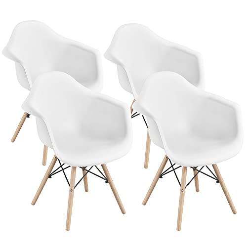 GLUXIT Modern Style Dining Chair Mid Century Modern DSW Chair, Shell Lounge Plastic Chair for Kitchen, Dining, Bedroom, Living Room Side Chairs Set of 4(White)