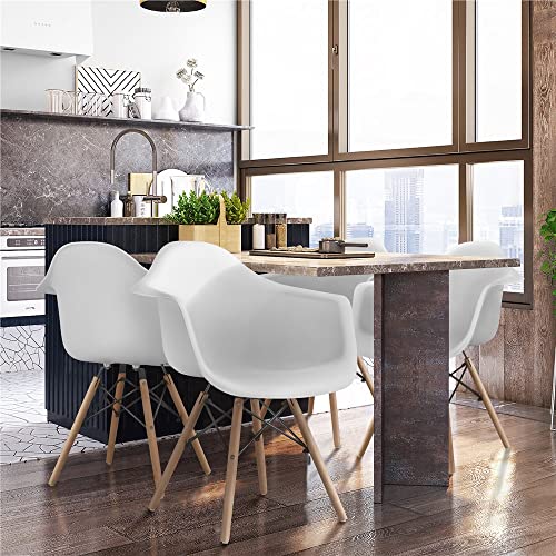 GLUXIT Modern Style Dining Chair Mid Century Modern DSW Chair, Shell Lounge Plastic Chair for Kitchen, Dining, Bedroom, Living Room Side Chairs Set of 4(White)