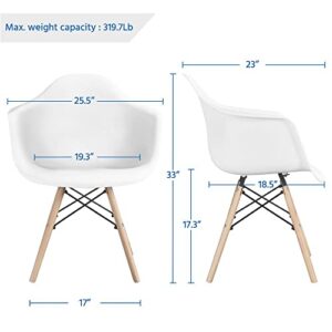 GLUXIT Modern Style Dining Chair Mid Century Modern DSW Chair, Shell Lounge Plastic Chair for Kitchen, Dining, Bedroom, Living Room Side Chairs Set of 4(White)