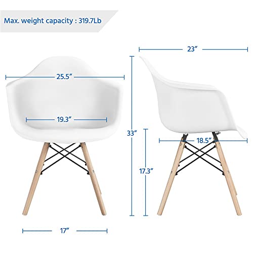 GLUXIT Modern Style Dining Chair Mid Century Modern DSW Chair, Shell Lounge Plastic Chair for Kitchen, Dining, Bedroom, Living Room Side Chairs Set of 4(White)