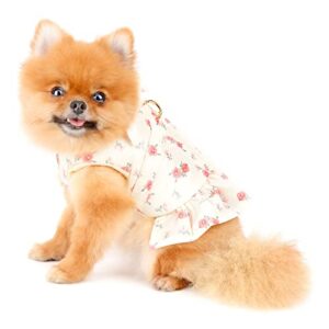 PAIDEFUL Dog Dress Fleece Coat for Small Medium Dogs Girls Female Flowers Printed Soft Warm Chihuahua Clothes with Harness Puppy Pet Winter Fall Cold Weather Cat Apparel Pink L