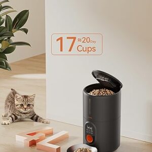 WOPET FT50 Automatic Cat Food Dispenser - Automatic Cat Feeders with Programable 1-6 Meals, Automatic Dog Feeder with Stainless Bowl, Timed Cat Feeder with 10S Voice Recorder for Cat and Dog, Black