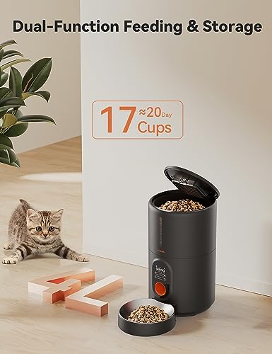 WOPET FT50 Automatic Cat Food Dispenser - Automatic Cat Feeders with Programable 1-6 Meals, Automatic Dog Feeder with Stainless Bowl, Timed Cat Feeder with 10S Voice Recorder for Cat and Dog, Black