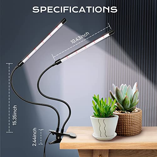 iPower LED Grow Light, 6000K Full Spectrum Clip Plant Growing Lamp with 84 White Red LEDs for Indoor Plants, 5-Level Dimmable, Auto On Off with 4/8/12H Timer