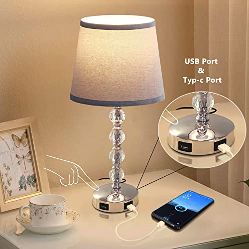 Unfusne Crystal Lamps for bedrooms Set of 4, 3 Way Dimmable Nightstand Bedside Lamp with White Fabric Shade, Small Lamps for Living Room, Dorm, Home,Office