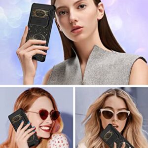 Goocrux for Google Pixel 7 Pro Case Sun and Moon Stars for Girls Women Cute Space Girly Phone Cover Fashion Gold Print Unique Design with Slide Camera Cover Aesthetic Cases for Pixel 7 Pro 5G 6.7 inch