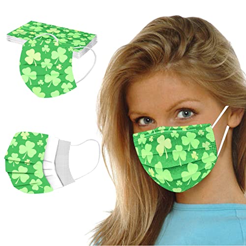 50Pack Women's Disposable St. Patrick's Day Masks Disposable Women Adult Green Anti-Dust Irish Clover St. Paddy's Day