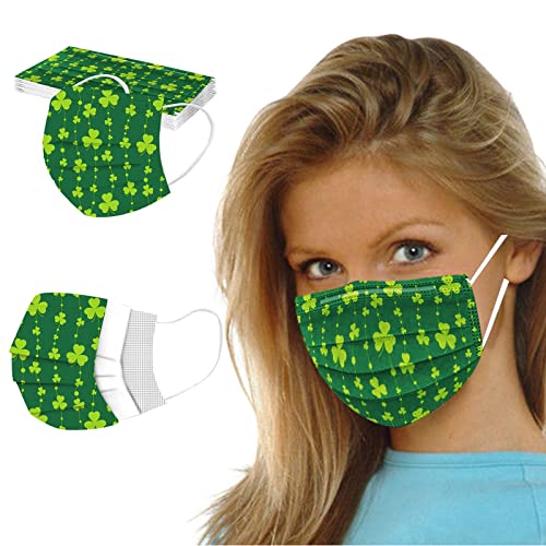 50Pack Women's Disposable St. Patrick's Day Masks Disposable Women Adult Green Anti-Dust Irish Clover St. Paddy's Day