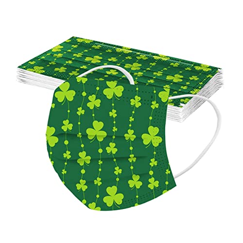 50Pack Women's Disposable St. Patrick's Day Masks Disposable Women Adult Green Anti-Dust Irish Clover St. Paddy's Day