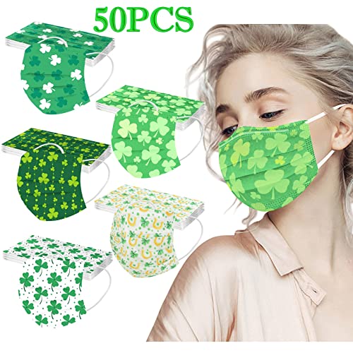 50Pack Women's Disposable St. Patrick's Day Masks Disposable Women Adult Green Anti-Dust Irish Clover St. Paddy's Day