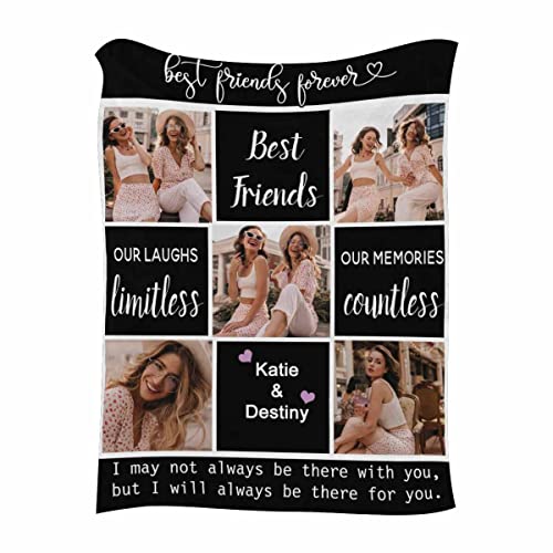 Artsadd Custom Best Friend Blanket with Photos, Best Friends Forever Bed Blanket Personalized Friendship Picture Throw Blanket for Girls BFF Customized Birthday Gifts for Women 30x40