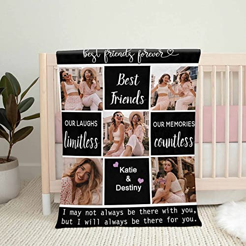 Artsadd Custom Best Friend Blanket with Photos, Best Friends Forever Bed Blanket Personalized Friendship Picture Throw Blanket for Girls BFF Customized Birthday Gifts for Women 30x40