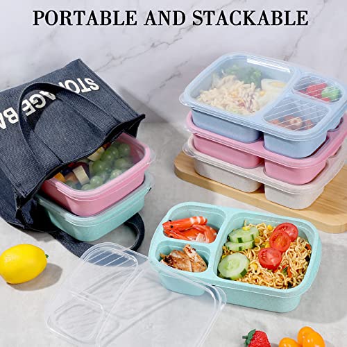 20 Pieces Bento Lunch Box for Kids, 3 Compartment Lunch Box Containers, Kids Meal Prep Containers Reusable Wheat Straw Lunch Containers Food Storage Bento Box for Schools and Travel (Multicolored)