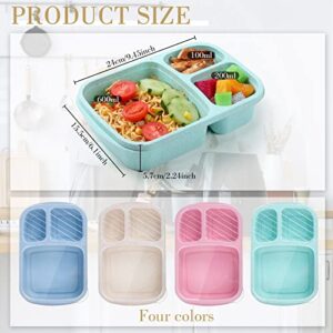 20 Pieces Bento Lunch Box for Kids, 3 Compartment Lunch Box Containers, Kids Meal Prep Containers Reusable Wheat Straw Lunch Containers Food Storage Bento Box for Schools and Travel (Multicolored)