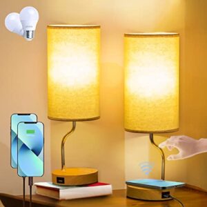 Unfusne Lamps for bedrooms Set of 3, Touch Control Table Lamp 3 Way Dimmable Nightstand Lamp with Fabric Shade, Small Lamp Living Room, Dorm, Home,Office(LED Bulb Included)