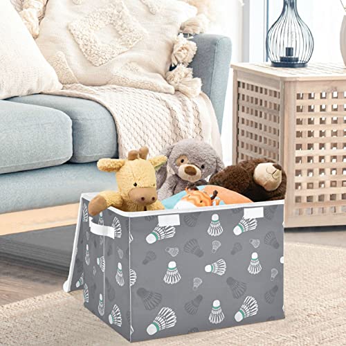 CaTaKu Gray Badminton Storage Bins with Lids and Handles, Fabric Large Storage Container Cube Basket with Lid Decorative Storage Boxes for Organizing Clothes