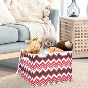 CaTaKu Red Christmas Wave Storage Bins with Lids and Handles, Fabric Large Storage Container Cube Basket with Lid Decorative Storage Boxes for Organizing Clothes