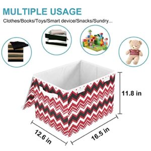 CaTaKu Red Christmas Wave Storage Bins with Lids and Handles, Fabric Large Storage Container Cube Basket with Lid Decorative Storage Boxes for Organizing Clothes