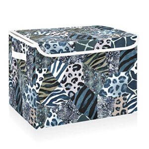 cataku marble animal print storage bins with lids and handles, fabric large storage container cube basket with lid decorative storage boxes for organizing clothes