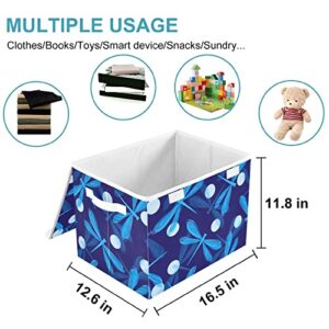 CaTaKu Cute Blue Dragonfly Storage Bins with Lids and Handles, Fabric Large Storage Container Cube Basket with Lid Decorative Storage Boxes for Organizing Clothes