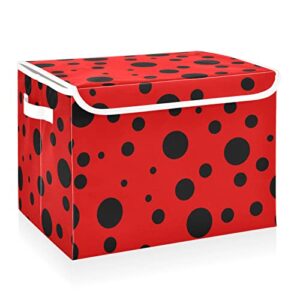 cataku ladybird black spots storage bins with lids and handles, fabric large storage container cube basket with lid decorative storage boxes for organizing clothes