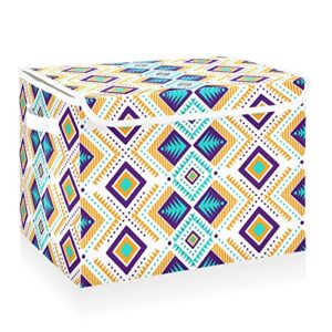 cataku aztec tribal ethnic storage bins with lids and handles, fabric large storage container cube basket with lid decorative storage boxes for organizing clothes