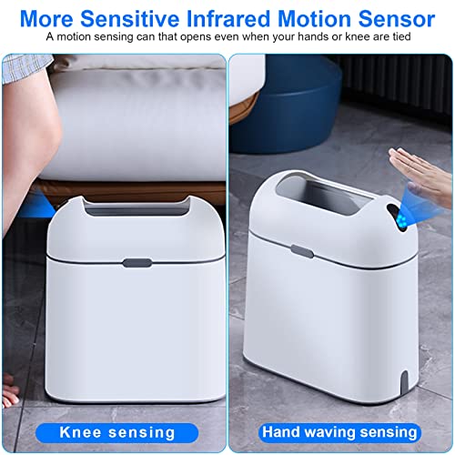 TeqHome Touchless Trash Can, Smart Bathroom Garbage Can W/Automatic Lid, 4.6 Gal Modern Motion Sensor Trash Bin, Butterfly Slide Away Lid, 5-Sec Disassembly&Assembly, for Kitchen Office Toilet Bedroom