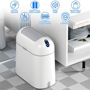 TeqHome Touchless Trash Can, Smart Bathroom Garbage Can W/Automatic Lid, 4.6 Gal Modern Motion Sensor Trash Bin, Butterfly Slide Away Lid, 5-Sec Disassembly&Assembly, for Kitchen Office Toilet Bedroom