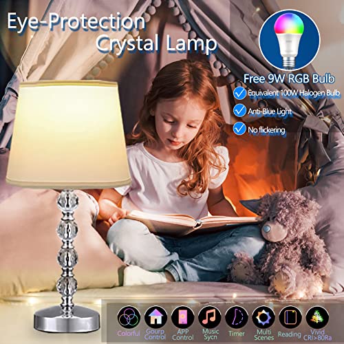 Unfusne Crystal Lamps for bedrooms Set of 3, Set of 2 Touch Control Table Lamps, Set of 1 RGB Smart Lamp