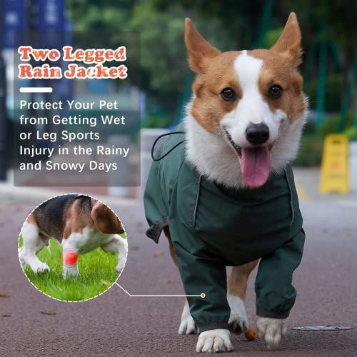 ROZKITCH Dog Jacket Waterproof Dog Raincoat with Zipper Harness Opening Reflective Strip for Small Medium Large Dog, Windproof Adjustable Rainwear with Two Leg Protectors High Collar, Pet Vest Green