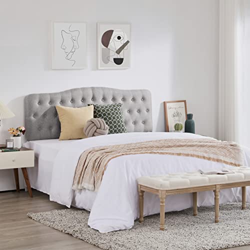 Iroomy Upholstered Full Headboard, Button Diamond Tufted Headboard with Adjustable Height and Solid Wood Leg, Linen Fabric Padded Headboard for Full Size Bed, Mordern Head Board, Grey