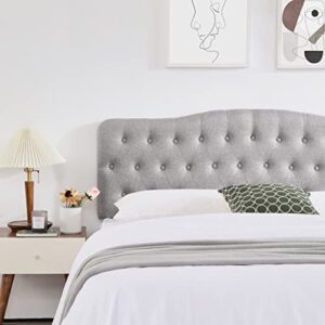 Iroomy Upholstered Full Headboard, Button Diamond Tufted Headboard with Adjustable Height and Solid Wood Leg, Linen Fabric Padded Headboard for Full Size Bed, Mordern Head Board, Grey