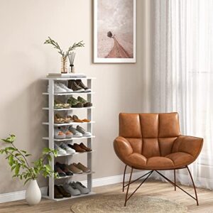 Tangkula 7-Tier Vertical Shoe Rack, Patented Entryway Wooden Double Rows Shoes Rack with Anti-Toppling Device, Narrow Shoe Rack Organizer, Space Saving Shoes Storage Stand for Front Door