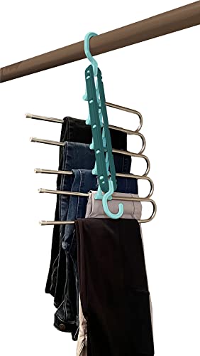 5 Tier Multi-Functional Space Saving Pants Hangers for Hanging Pants, Scarfs, Belts, Shirts, Etc. (Multiple Colors) (Blue)