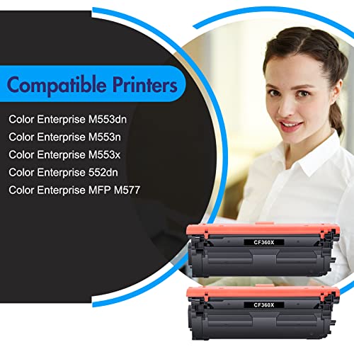 508X 508A Black High Yield Toner 2 Pack: M553 Black Toner Replacement for HP 508X 508A CF360A CF360X Works for HP Color Laserjet Enterprise M553 M552 MFP M577 Series Printer Ink CF360XD