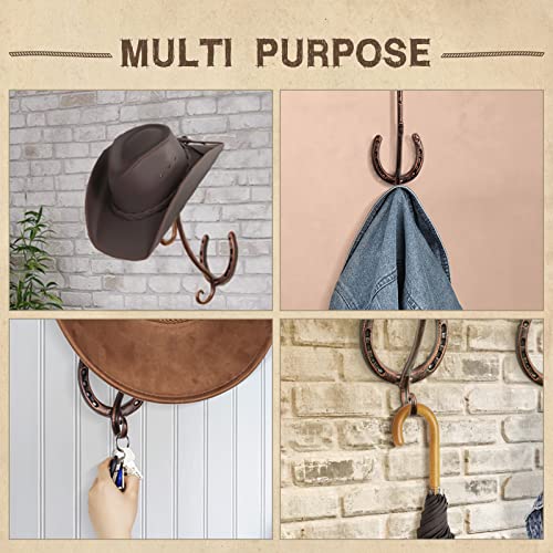 2 PCS Cowboy Hat Rack for Wall, Upgrade Western Cowboy Hat Holder Wall Mount, Rustic Horseshoe Hooks for Hats, Coats and Keys, Classical Heavy-Duty Iron Hat Hanger for Display and Storage