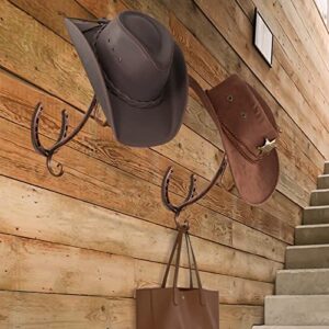 2 PCS Cowboy Hat Rack for Wall, Upgrade Western Cowboy Hat Holder Wall Mount, Rustic Horseshoe Hooks for Hats, Coats and Keys, Classical Heavy-Duty Iron Hat Hanger for Display and Storage