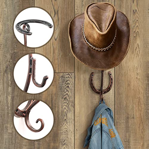 2 PCS Cowboy Hat Rack for Wall, Upgrade Western Cowboy Hat Holder Wall Mount, Rustic Horseshoe Hooks for Hats, Coats and Keys, Classical Heavy-Duty Iron Hat Hanger for Display and Storage