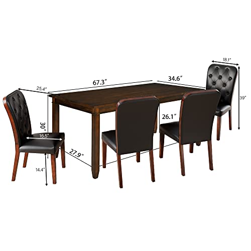 JESONVID Dining Room Table Set with 8 Leather Tufted Upholstered Chairs 67.3" Rectangular Kitchen Table with Dining 8 Chair Set for Dining Room Home Kitchen, Walnut+Black&Cherry CZ1318CY1533