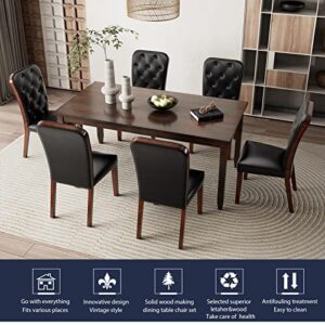 JESONVID Dining Room Table Set with 8 Leather Tufted Upholstered Chairs 67.3" Rectangular Kitchen Table with Dining 8 Chair Set for Dining Room Home Kitchen, Walnut+Black&Cherry CZ1318CY1533