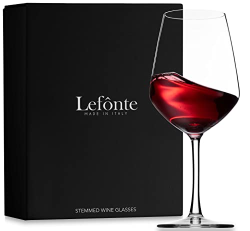 Lefonte Wine Glasses, Italian Red Wine Glasses Set, 18oz Clear Wine Glasses, Wine Glass Cups, Set of 2 - Made In Italy