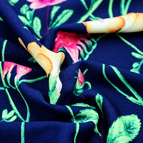 Texco Inc Printed Techno Scuba Knit Floral Border/Placement Pattern/Poly Spandex Crepe Stretch Fabric DIY Project, Navy Yellow 5 Yards