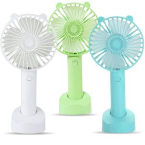 pack 3 mini fan portable, mini handheld fan, portable fan for travel, hand fan rechargeable, personal fan handheld, small battery operated fan, lash fan dryer for eyelash extensions (blue/green/white)