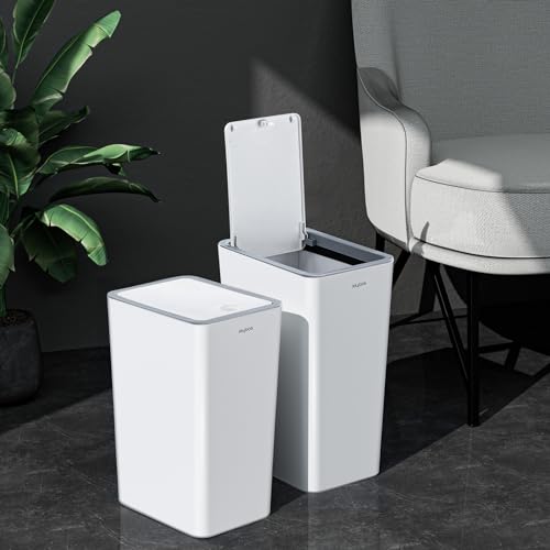 funest Small Trash Cans with Lid for Bathroom 2 Pack - Garbage Can with Press Type Lid, Narrow Plastic Trash Bin, Bathroom Trash Can Set of 2 for Bedroom, Living Room, Toilet, Rv(2Pcs, 3.4+2.3 Gallon)